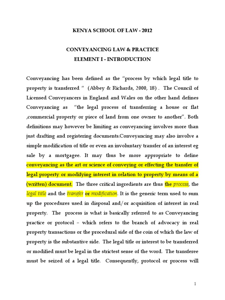 2.CONVEYANCING LAW-intro 2012 | PDF | Conveyancing | Mortgage Law