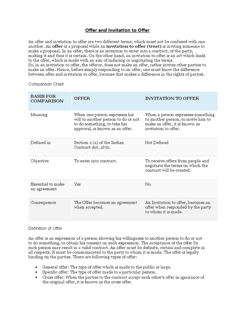Distinguishing Offer from Invitation to Offer | PDF | Offer And ...