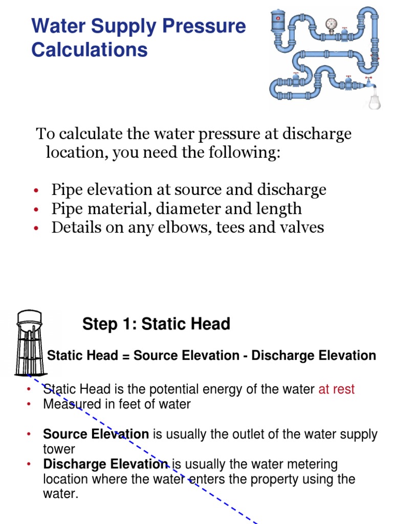 Water Supply Pressure Calculation Guide | PDF