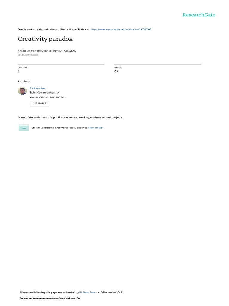 The Creativity Paradox | PDF | Entrepreneurship | Creativity