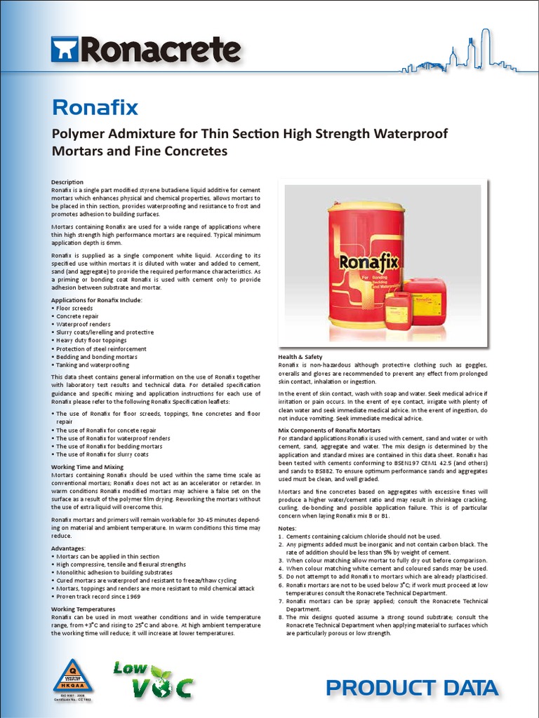 Ronafix polymer admixture for thin section mortars | PDF | Mortar ...
