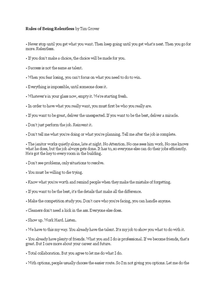 Rules of Being Relentless by Tim Grover | PDF | Dream | Psychological ...