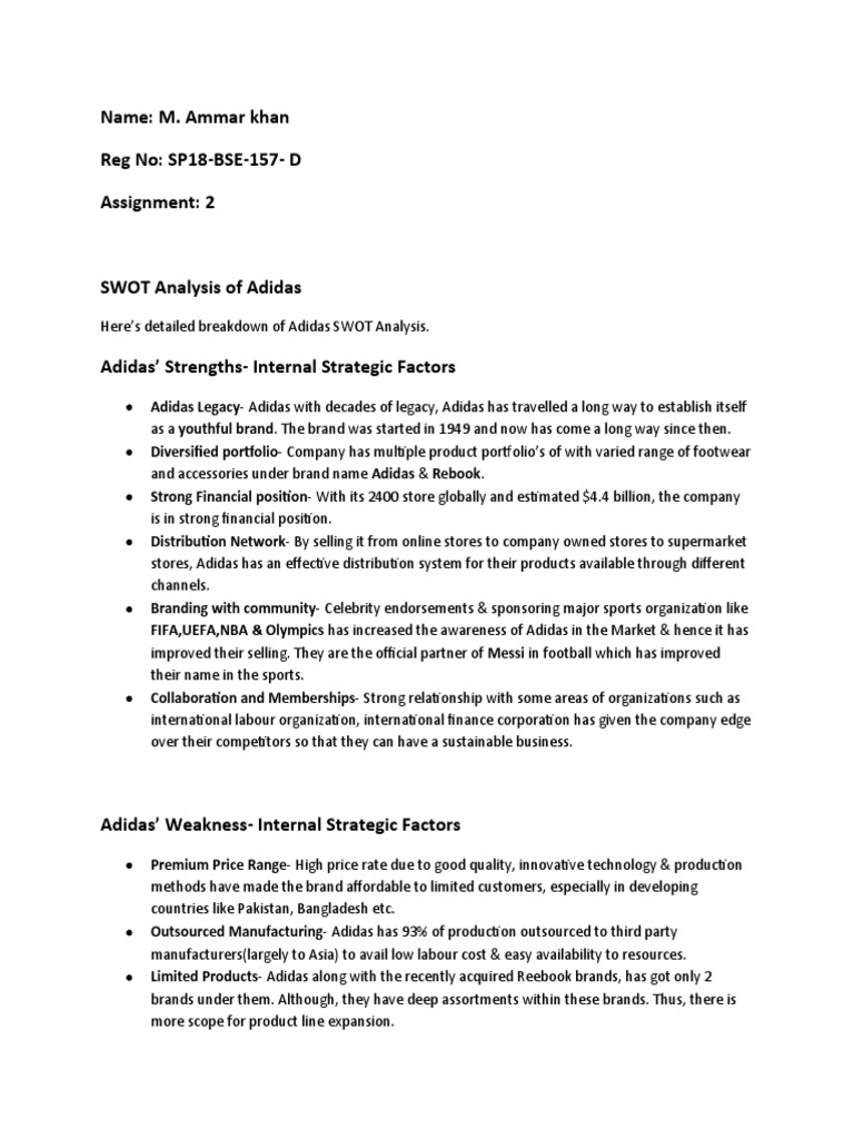 SWOT Analysis of Adidas | PDF | Adidas | Brand