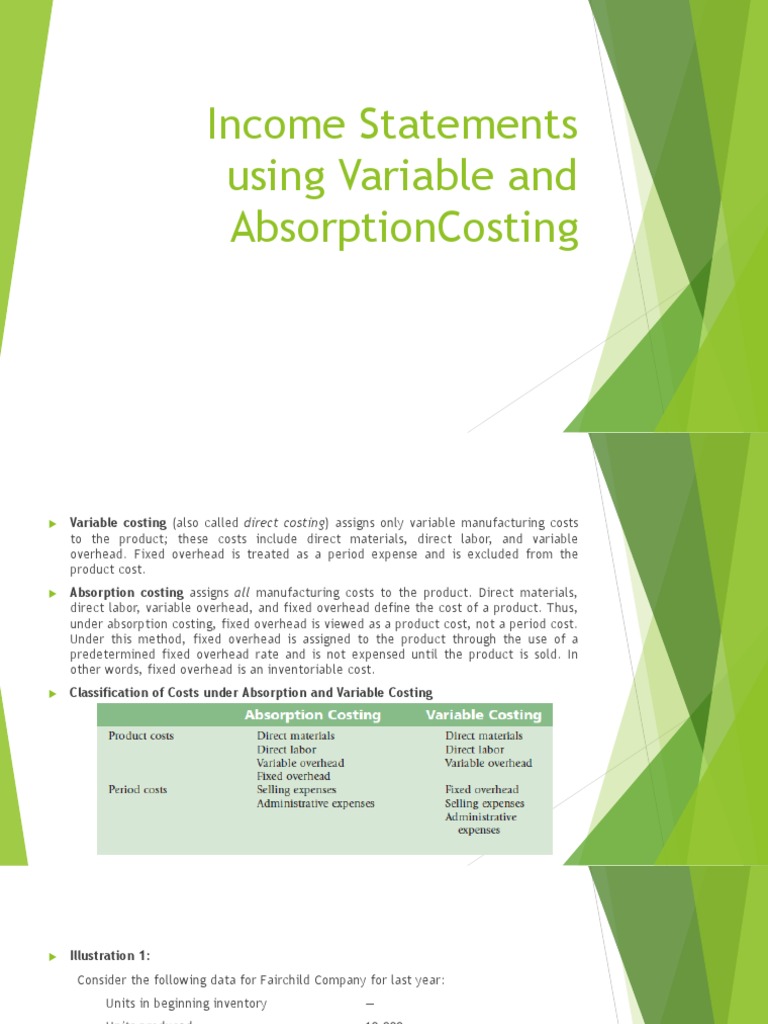 Income Statements Using Variable and Absorptioncosting | PDF | Cost ...