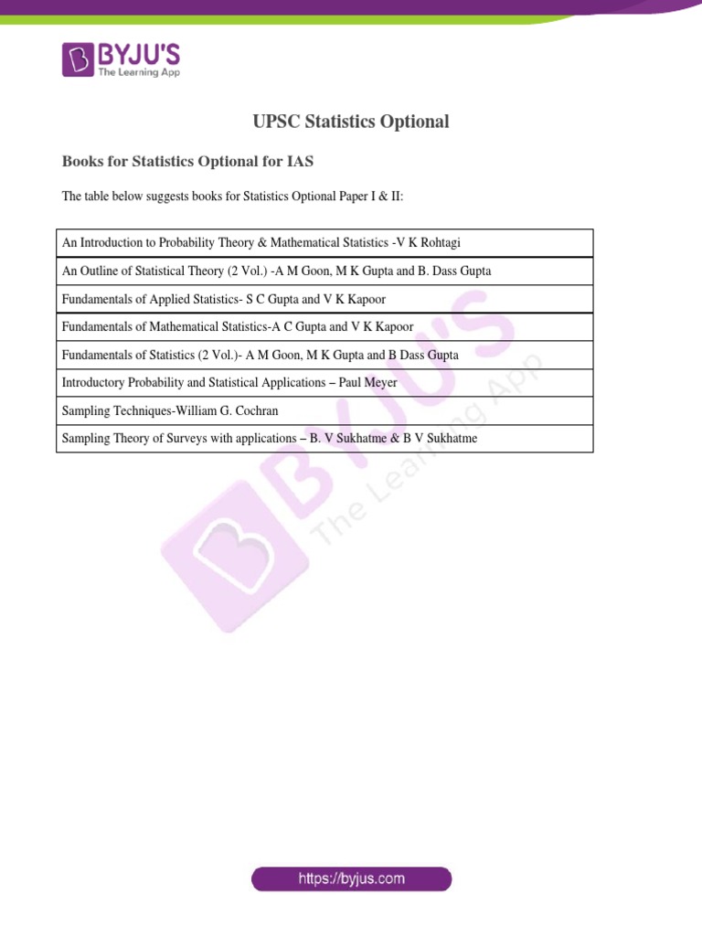 UPSC Statistics Optional Booklist 1 | PDF