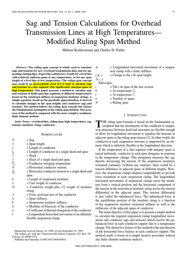 Sag and Tension Calculations For Overhead Transmission Lines at High ...