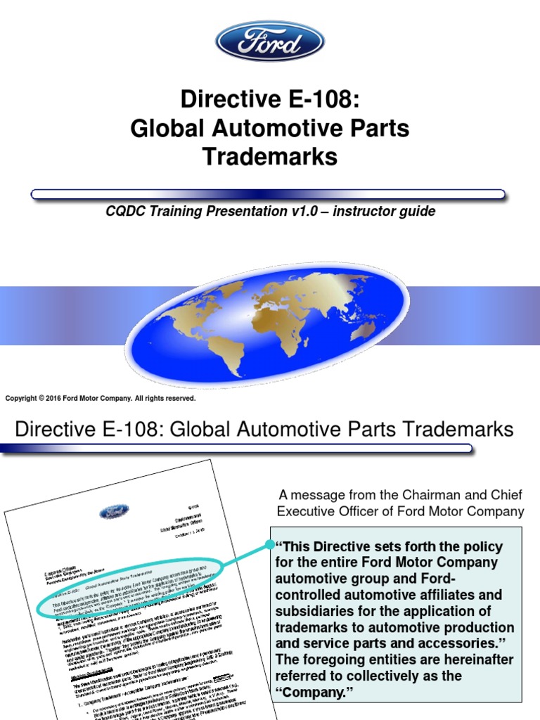 Directive E-108: Global Automotive Parts Trademarks: CQDC Training ...