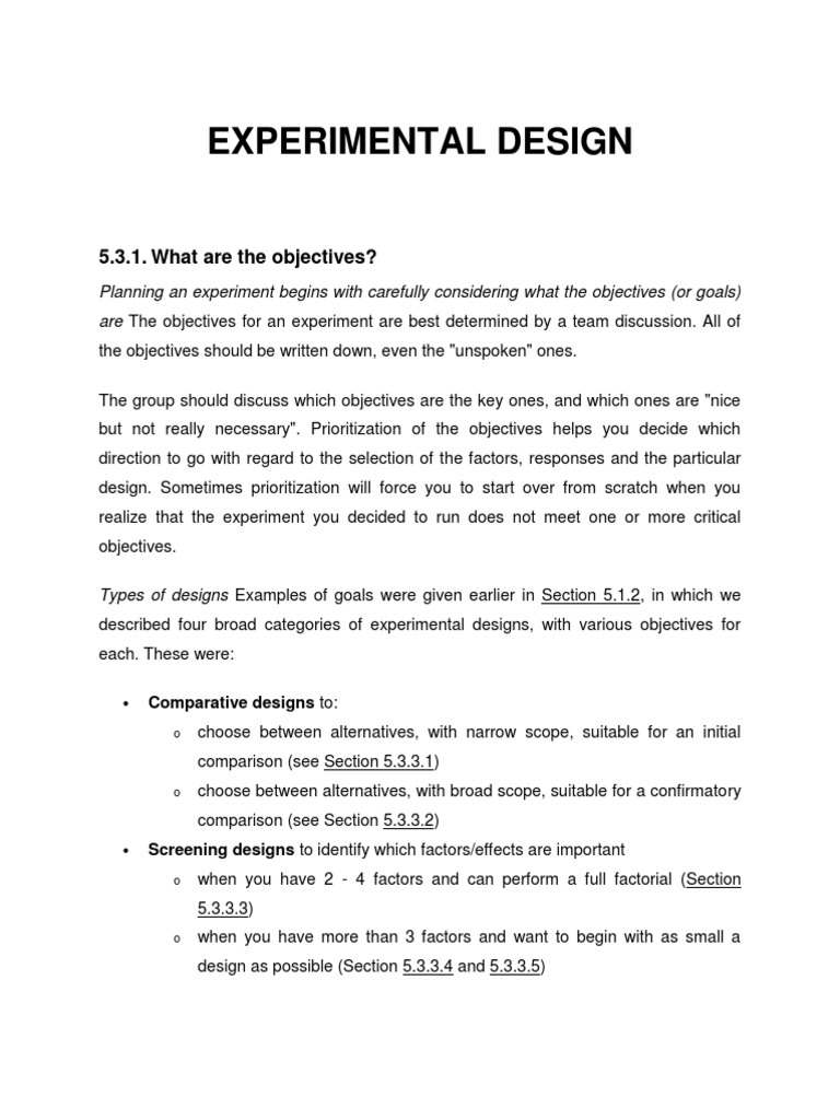 Guidelines For Selecting Process Variables And Experimental Design