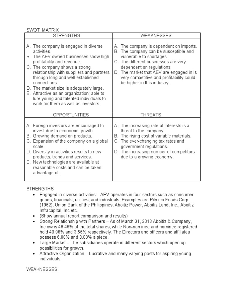 SWOT Analysis and Explanation | PDF | Profit (Economics) | Economic Growth