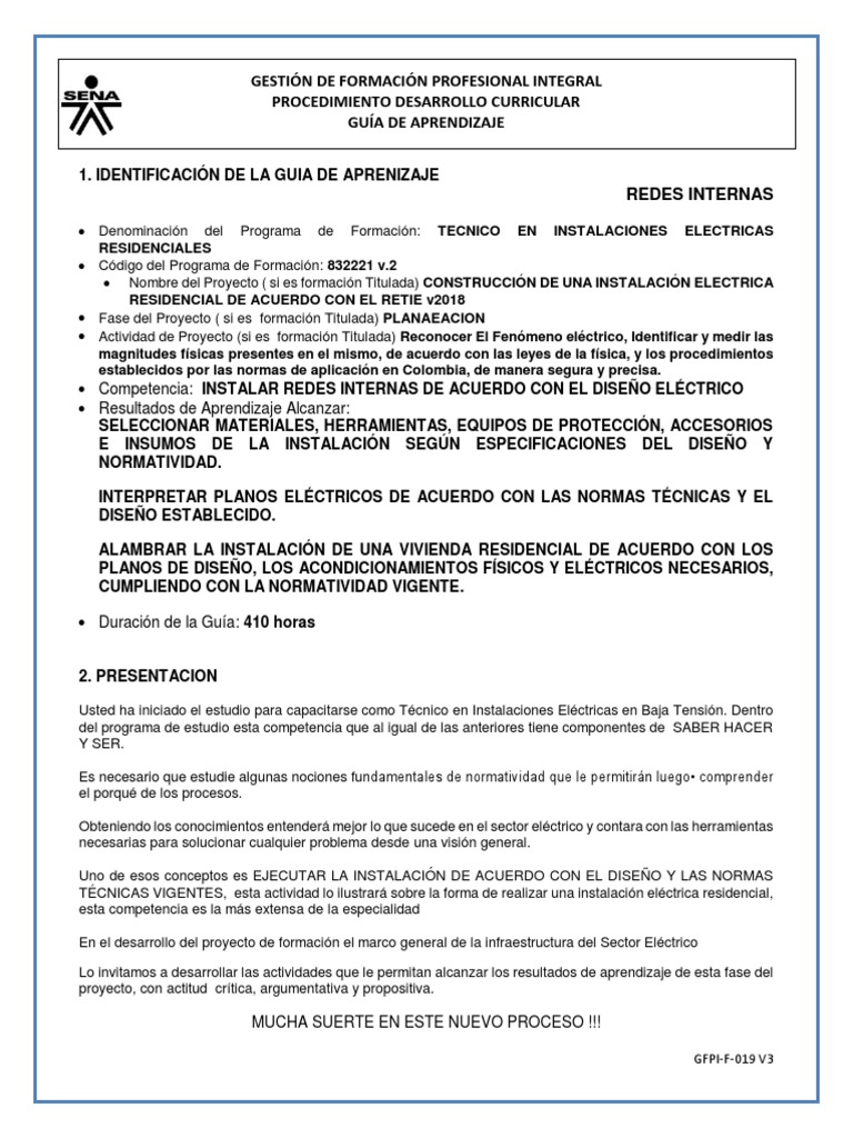 GFPI-F-019 - Formato - Guia - de - Aprendizaje REDES INTERNAS 2018 | PDF | Diseño | Electricidad