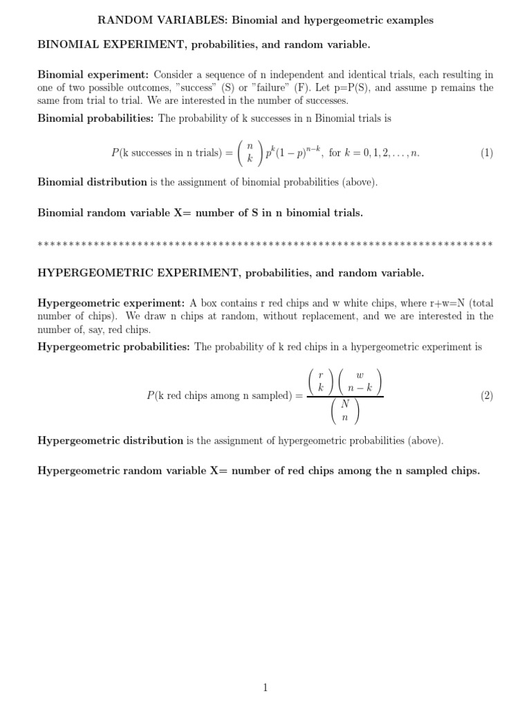 Binomial and Hypergeometric PDF | PDF | Probability Distribution | Probability Theory