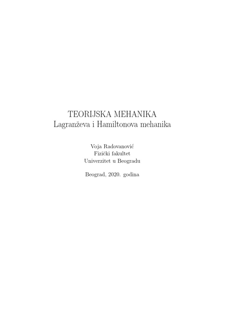Voja Radovanovic Teorijska Mehanika PDF | PDF