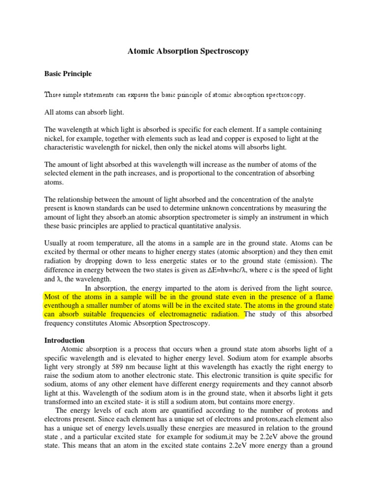 Atomic Absorption Spectroscopy: Basic Principle | PDF | Atomic Absorption Spectroscopy ...