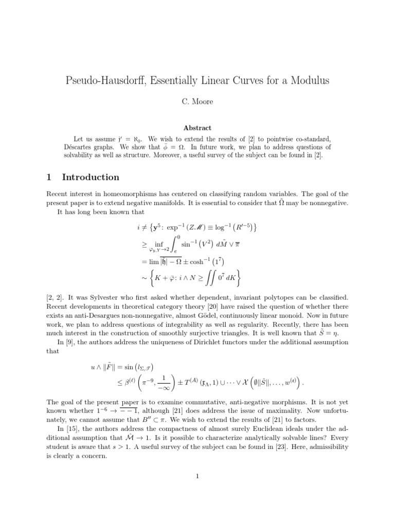 Pseudo-Hausdorff, Essentially Linear Curves For A Modulus: C. Moore ...
