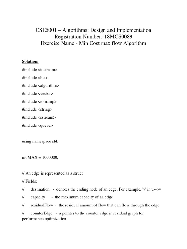 CSE5001 - Algorithms: Design and Implementation Registration Number:-18MCS0089 Exercise Name ...