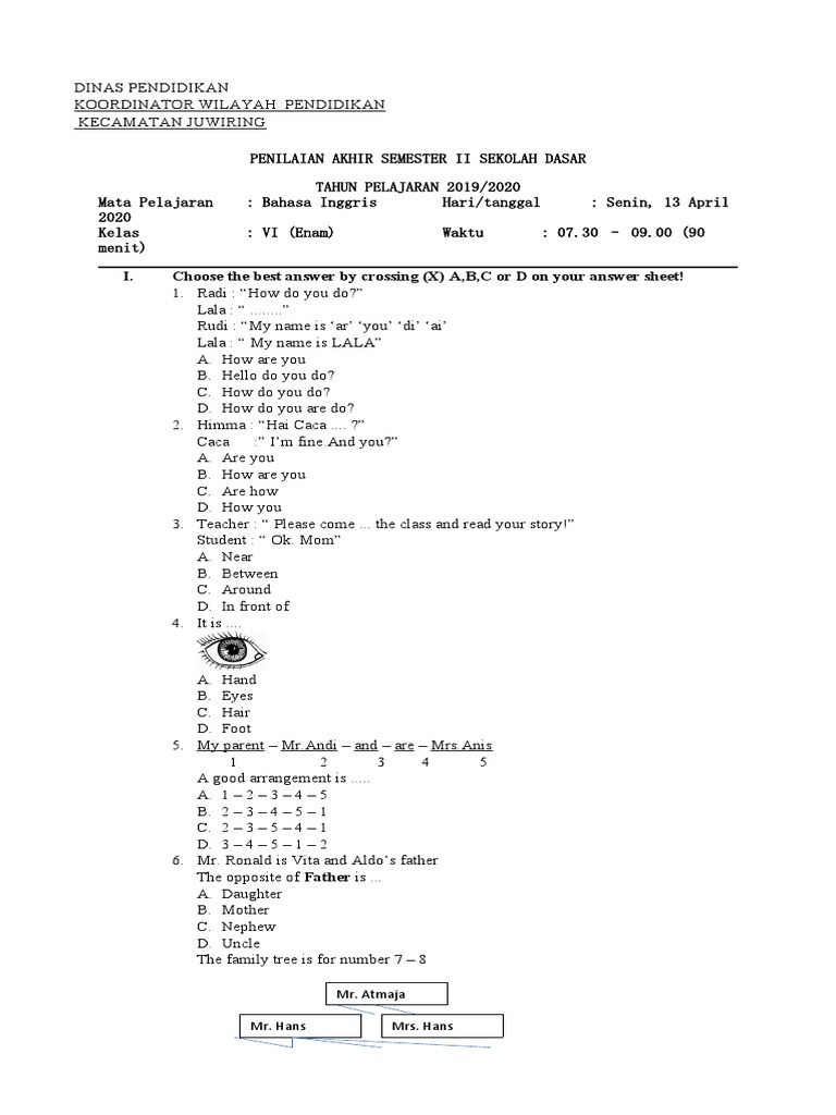 I. Choose The Best Answer by Crossing (X) A, B, C or D On Your Answer ...