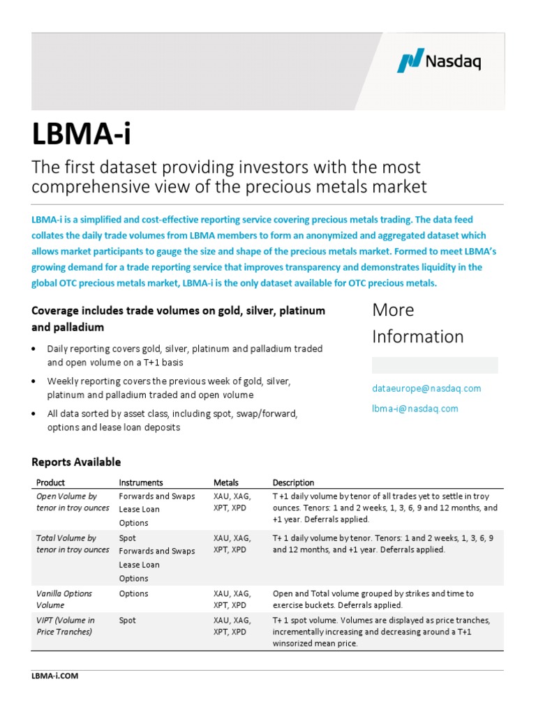 Nasdaq LBMA-i Fact Sheet | PDF | Silver As An Investment | Securities ...