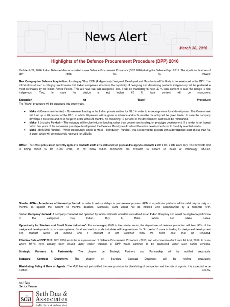 Highlights of The Defence Procurement Procedure (DPP) 2016 | PDF ...