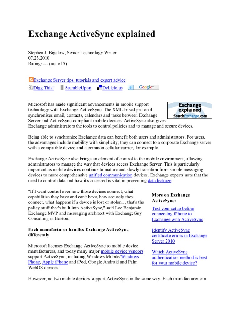 ActiveSync Overview and Testing Guide | PDF | Public Key Certificate ...