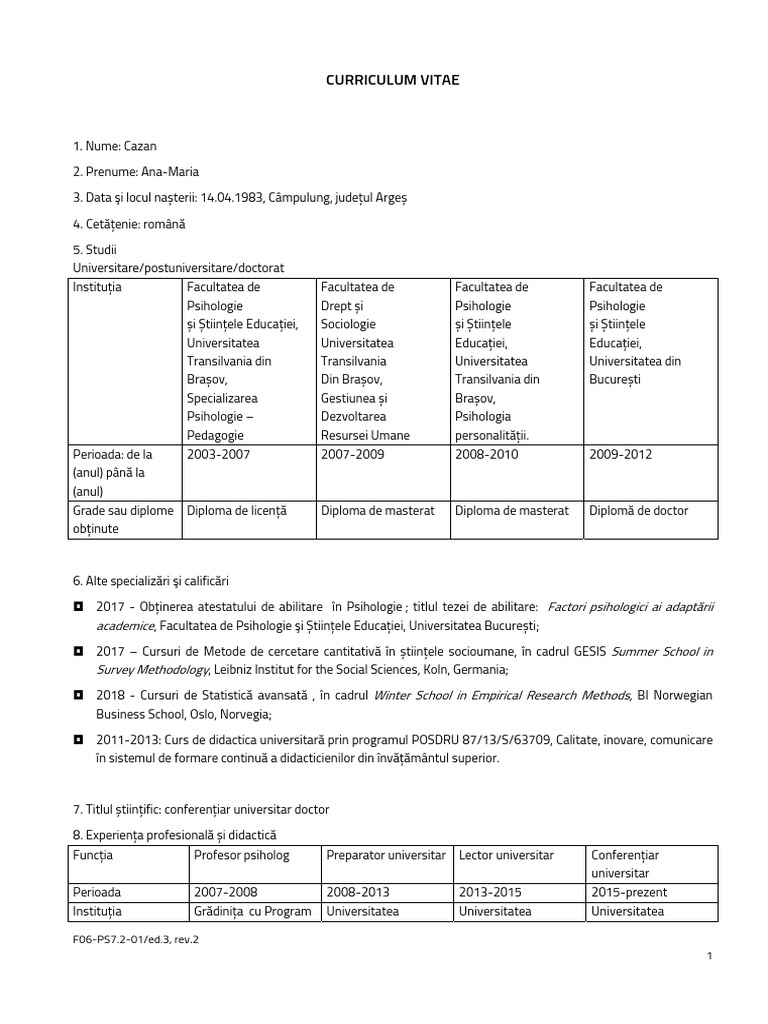 CV Cazan Ana Maria PSE | PDF