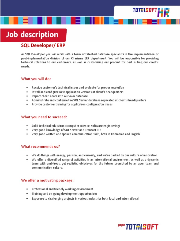 SQL Developer - ERP - Job Description | PDF