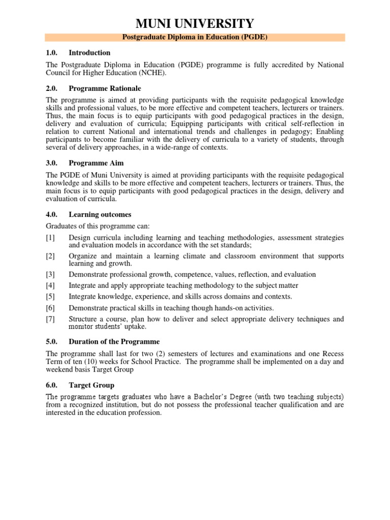 Muni University: Postgraduate Diploma in Education (PGDE) 1.0 | PDF ...