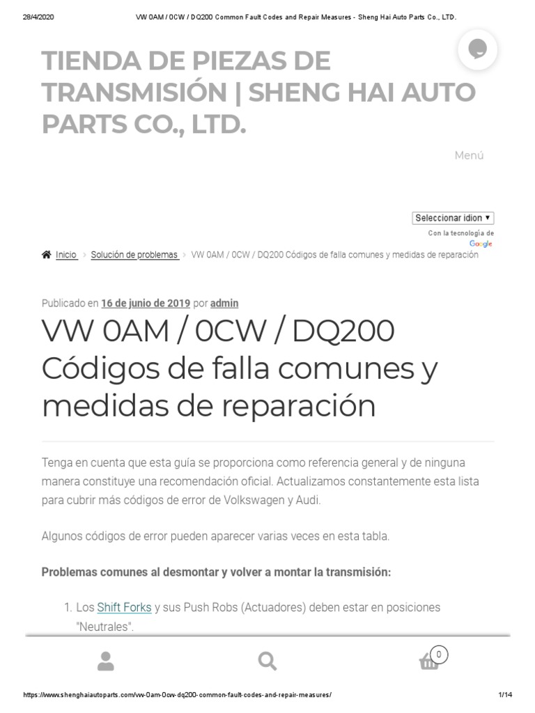 VW 0AM 0CW DQ200 Códigos de Falla Comunes y Medidas de Reparación PDF | PDF | Física Aplicada e ...
