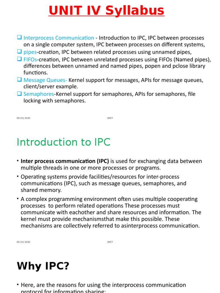 Interprocess Communication Pipes Fifos Message Queues - Semaphores | PDF | Process (Computing ...