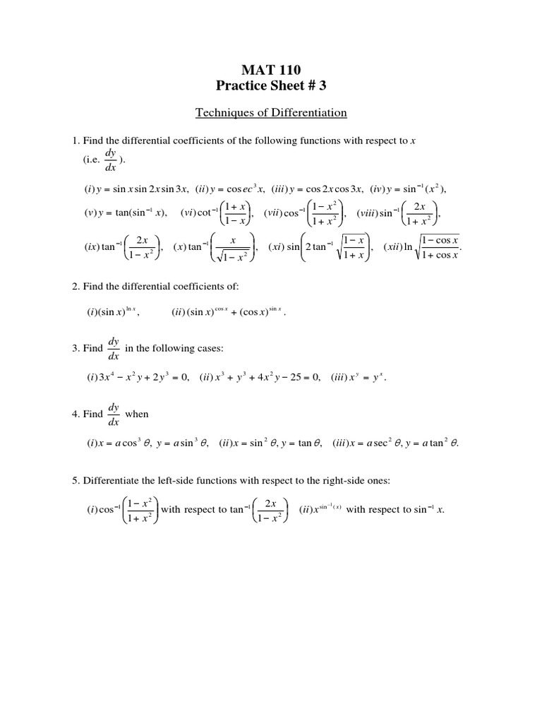 Techniques of Differentiation PDF | PDF | Trigonometric Functions ...