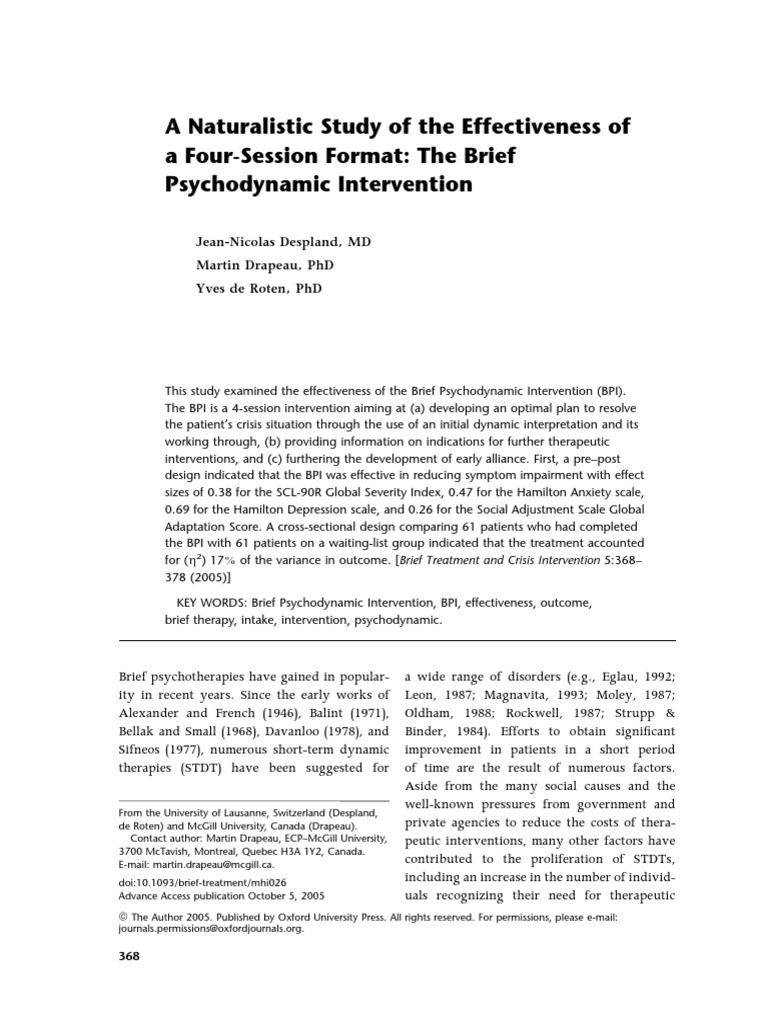 A Naturalistic Study of The Effectiveness of A Four Session Format The ...