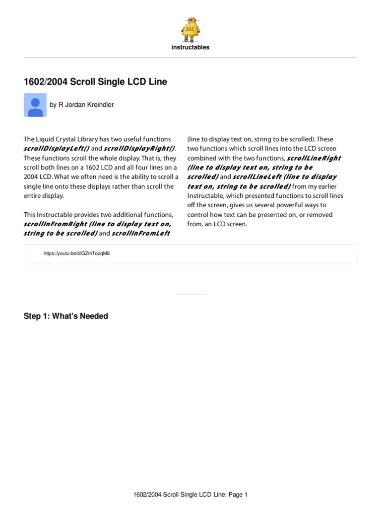 Scroll A Single LCD Line in How To | PDF | Arduino | Liquid Crystal Display