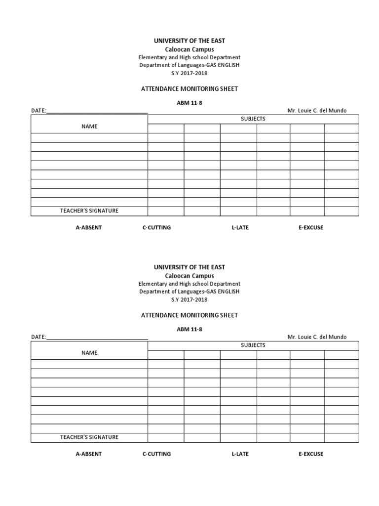 Attendance Monitoring Sheet | PDF