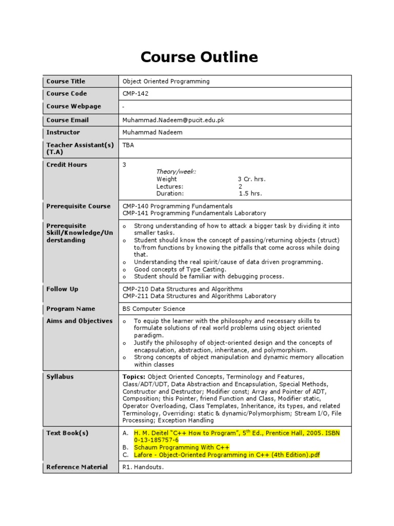 Cmp 142 Oop Course Outline Pdf Method Computer Programming Inheritance Object Oriented 3578