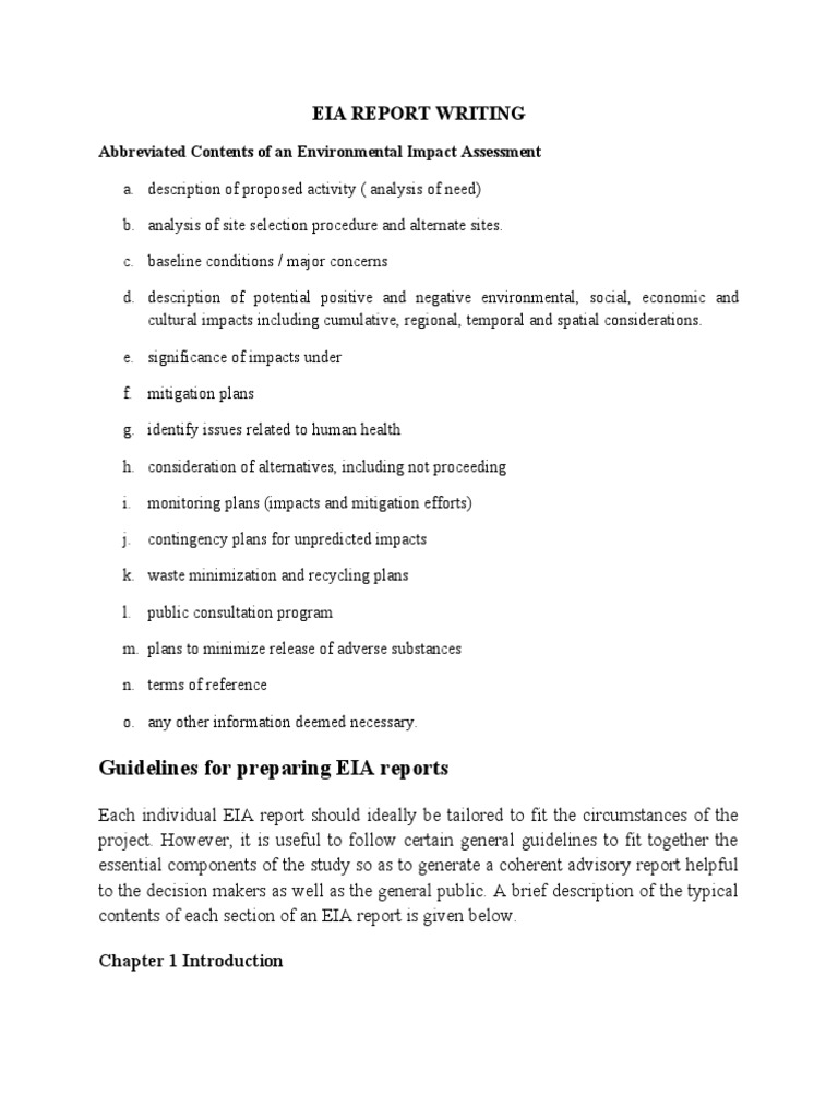 Eia Report Writing: Guidelines For Preparing EIA Reports | PDF ...