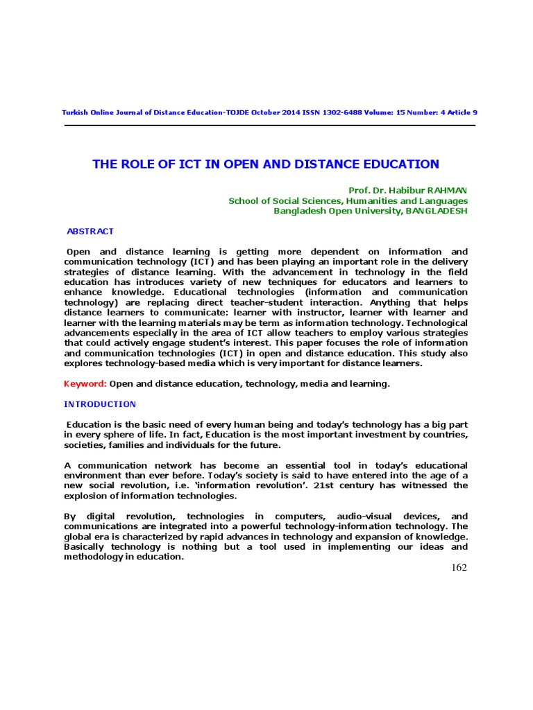 The Role of Ict in Open and Distance Education | PDF | Distance ...
