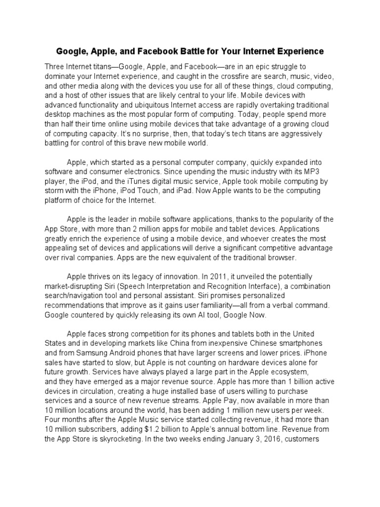 Google, Apple, and Facebook Battle For Your Internet Experience | PDF ...