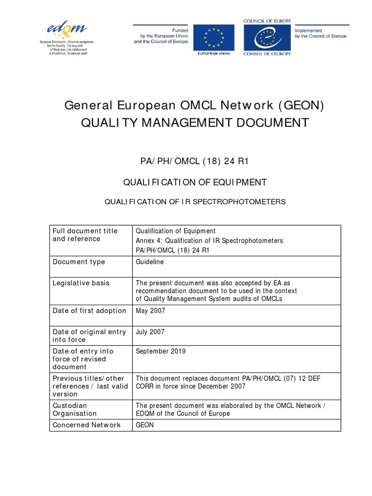 General European OMCL Network (GEON) Quality Management Document | PDF ...