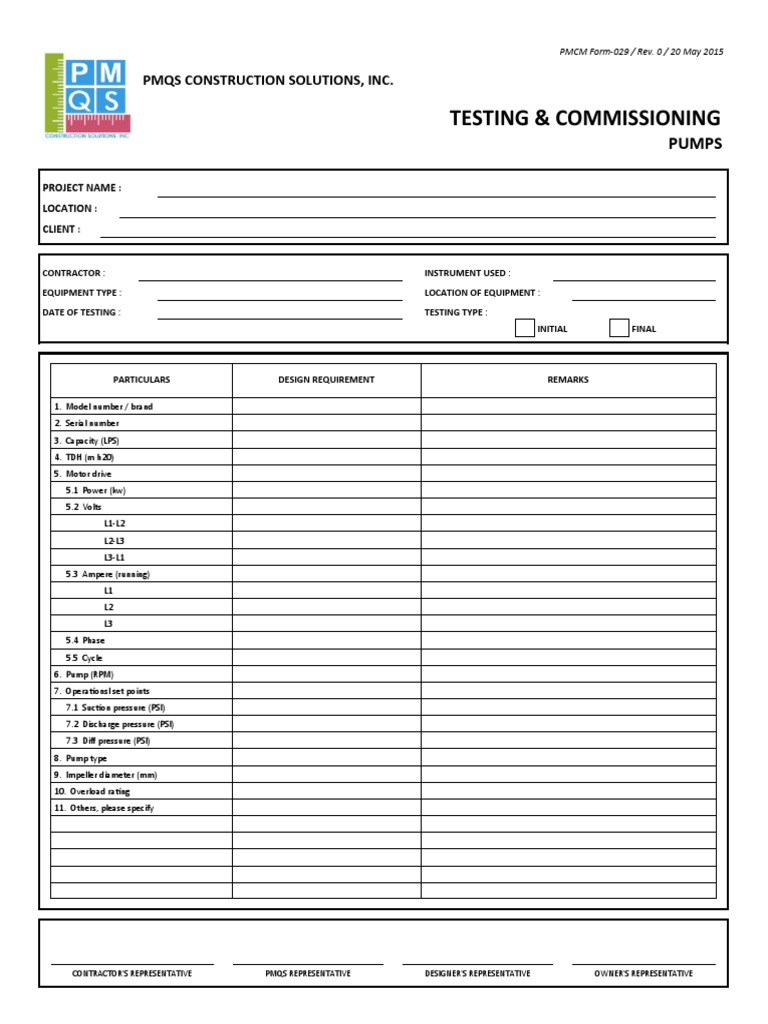 PMCM Form-029 Testing and Commissioning - Pumps | PDF