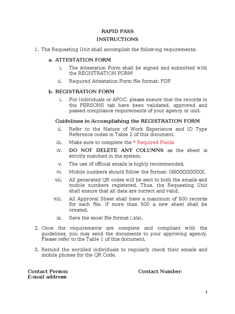 Rapid Pass Instructions: Required Fields | PDF | Government ...