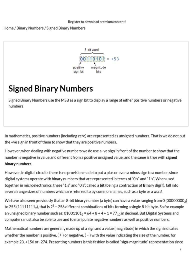 Signed Binary Numbers And Twos Complement Numbers Pdf Bit Numbers