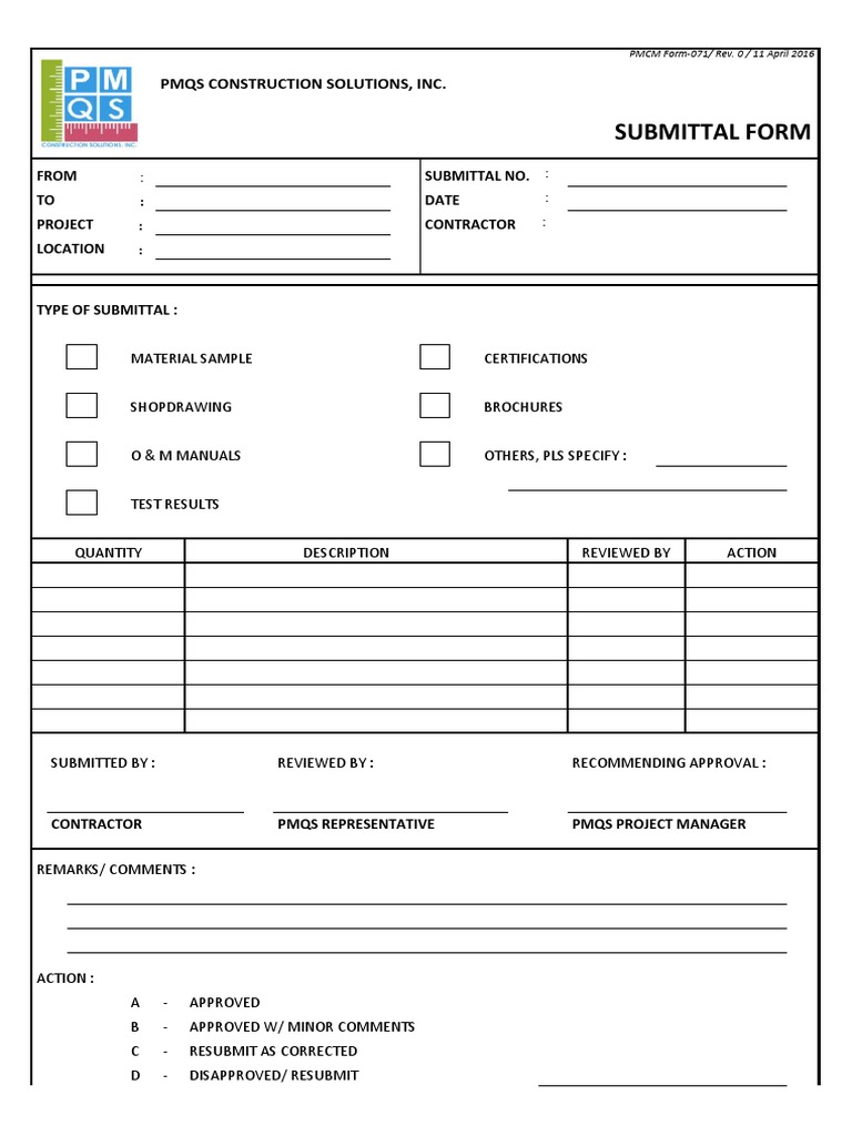 PMCM Form-000 Submittal From - Old | PDF