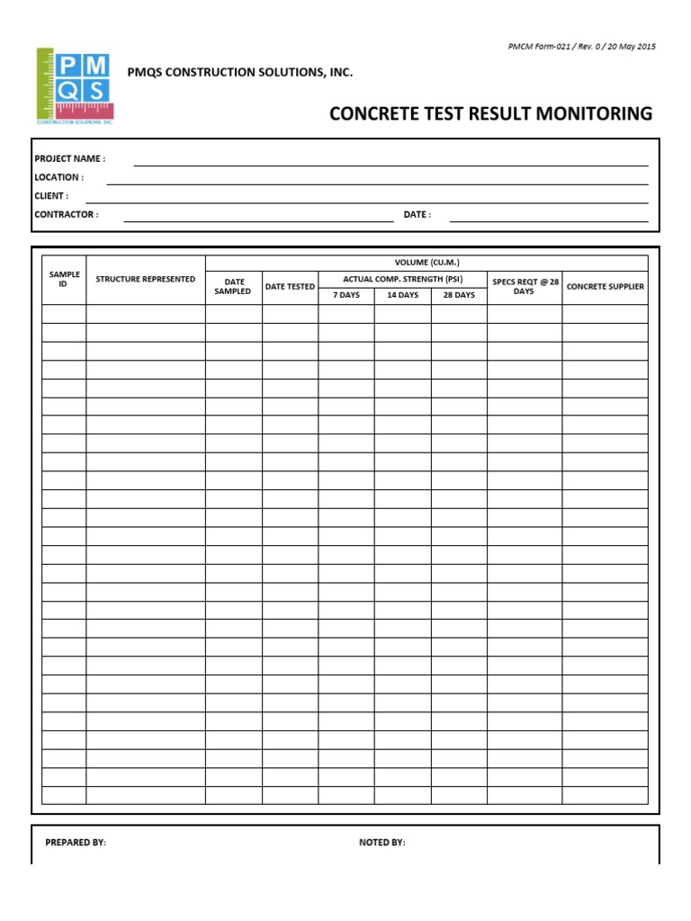 Concrete Test Result Monitoring Form | PDF