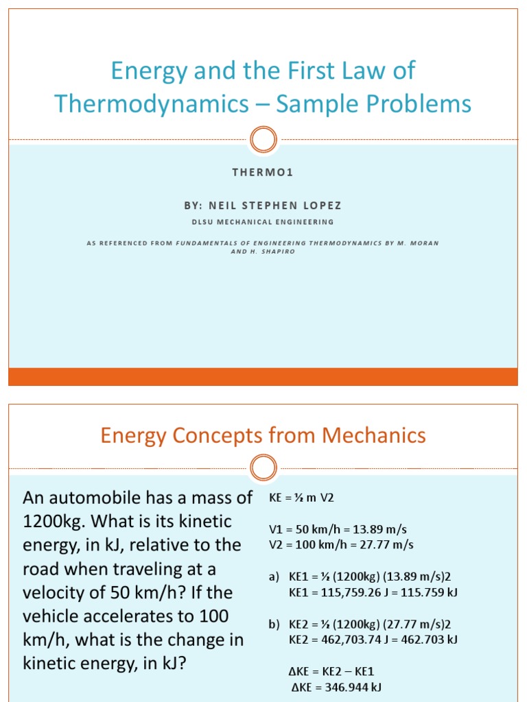THERMO1 - 2 Energy and The First Law of Thermodynamics - Sample Problems PDF | PDF | Force | Gases