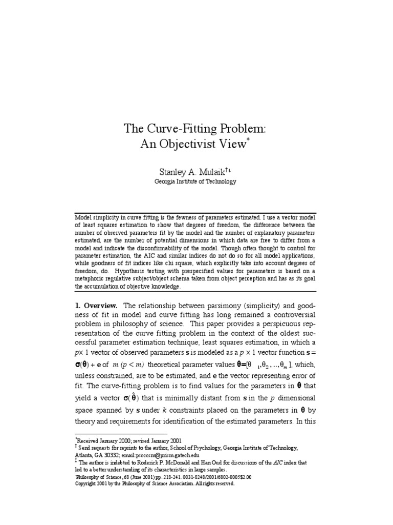 The Curve-Fitting Problem: An Objectivist View: Stanley A. Mulaik | PDF | Degrees Of Freedom ...