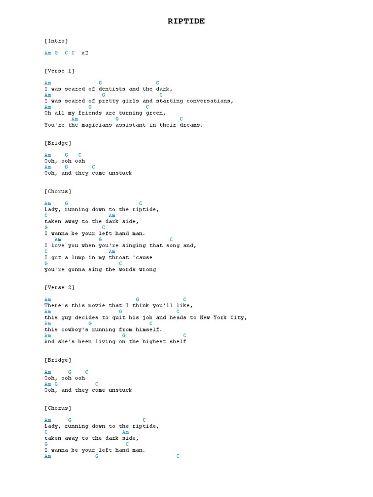 Vance Joy - Riptide Chords | PDF | Song Structure | Singles (Music)