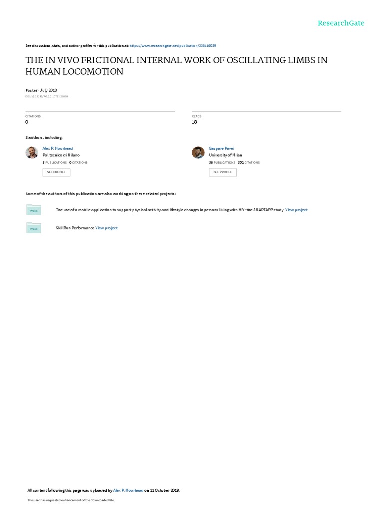 Estimating the In Vivo Frictional Internal Work of Oscillating Limbs ...