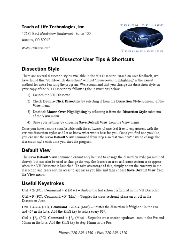 VH Dissector User Tips & Shortcuts Dissection Style: Touch of Life ...