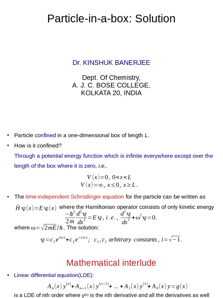 Particle-in-a-Box Wavefunction Solution | PDF | Modern Physics ...