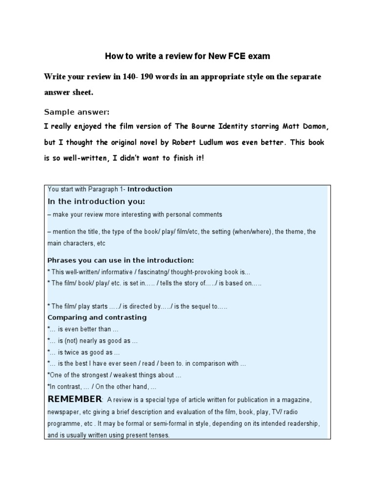 How To Write A Review For New FCE Exam | PDF | Books