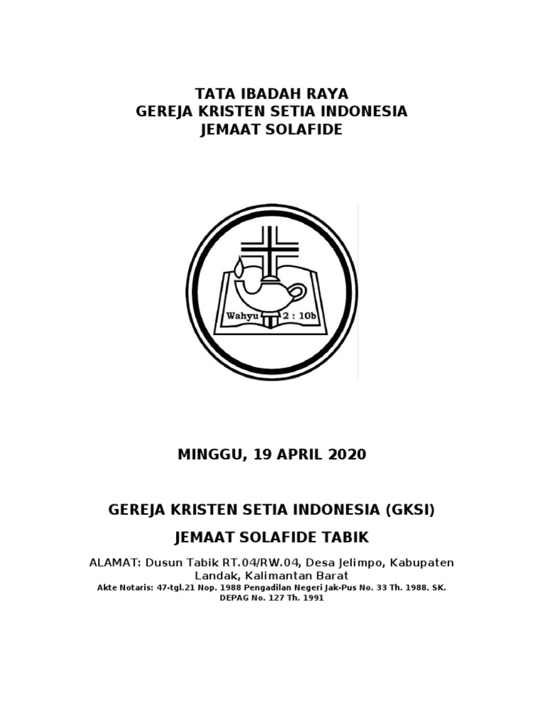 Tata Ibadah Raya GKSI 19 April 2020 | PDF